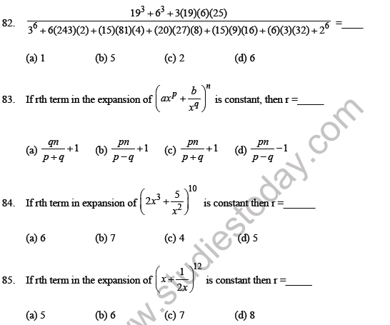 JEE Mathematics Binomial Theorem MCQs Set A with Answers